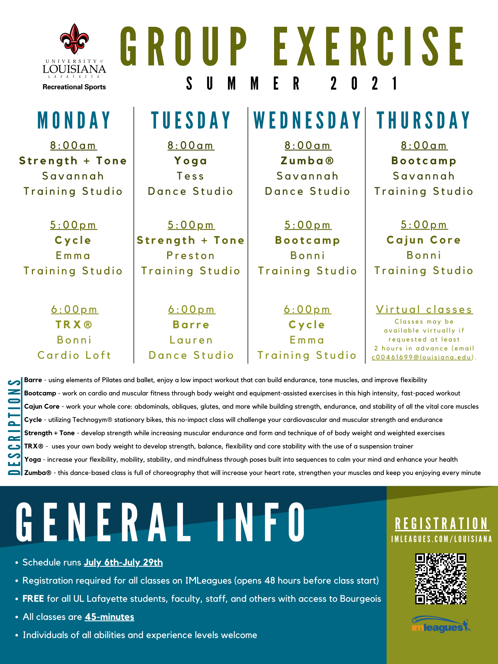 Class Schedule and Descriptions | Recreational Sports