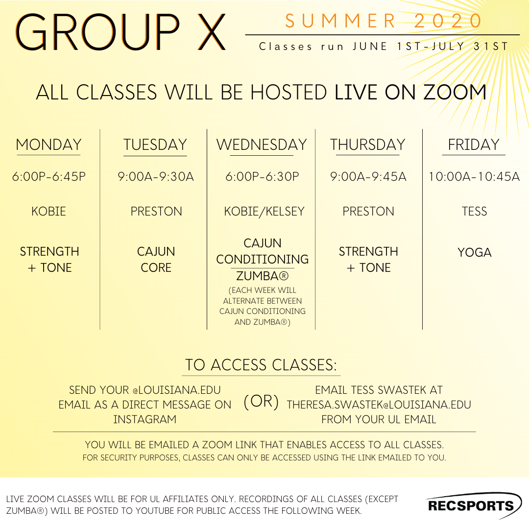 Group X Class Schedule | Recreational Sports